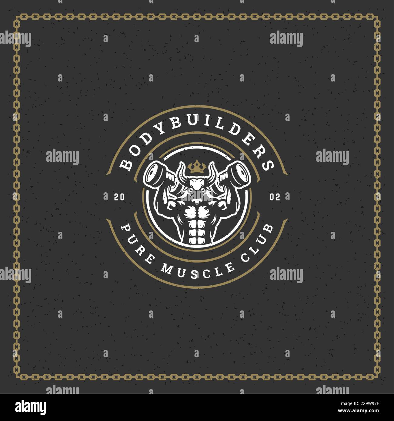 Fitness gym badge or emblem vector illustration. Man bodybuilder lifting dumbbells silhouette ...