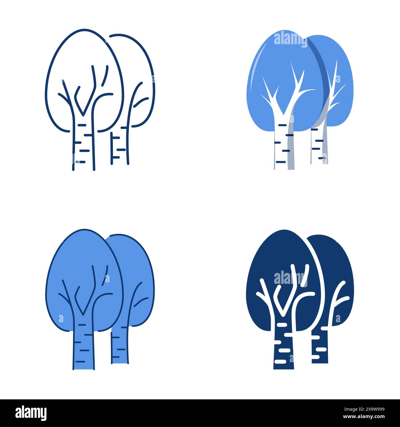 Birch trees icon set in flat and line style. Vector illustration Stock ...