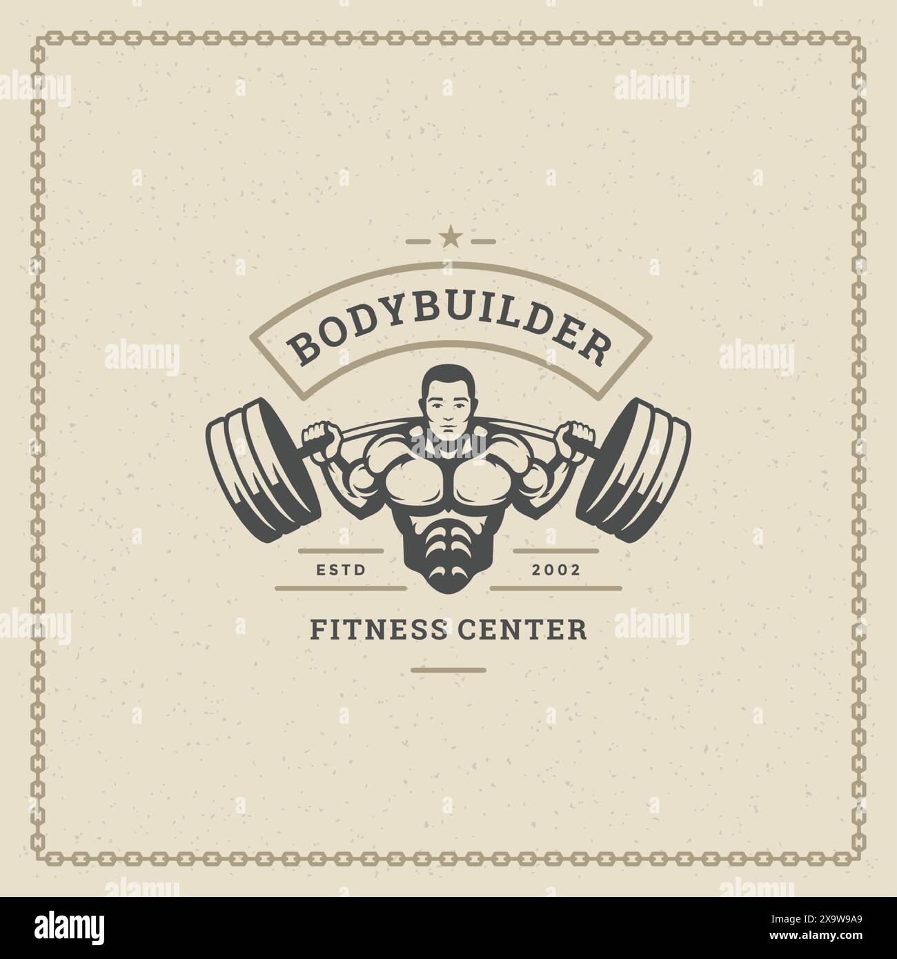 Fitness gym badge or emblem vector illustration bodybuilder man lifting a heavy barbell ...