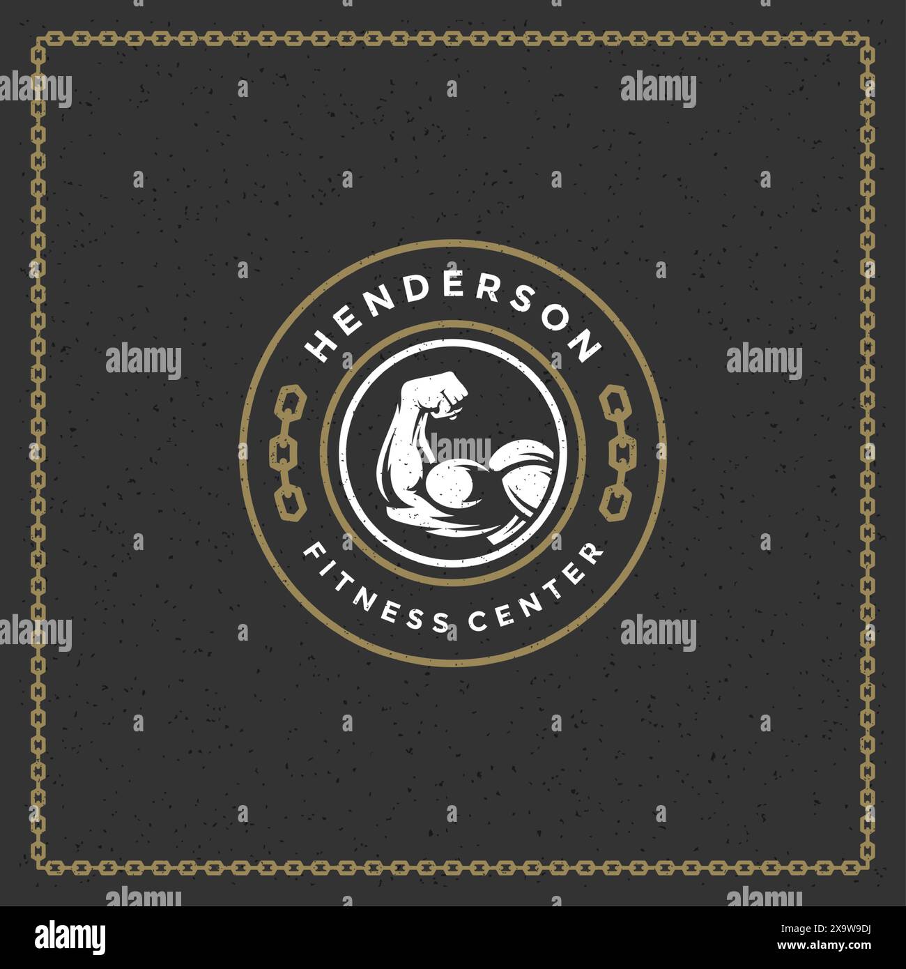 Fitness gym badge or emblem vector illustration. Bodybuilder man arm ...