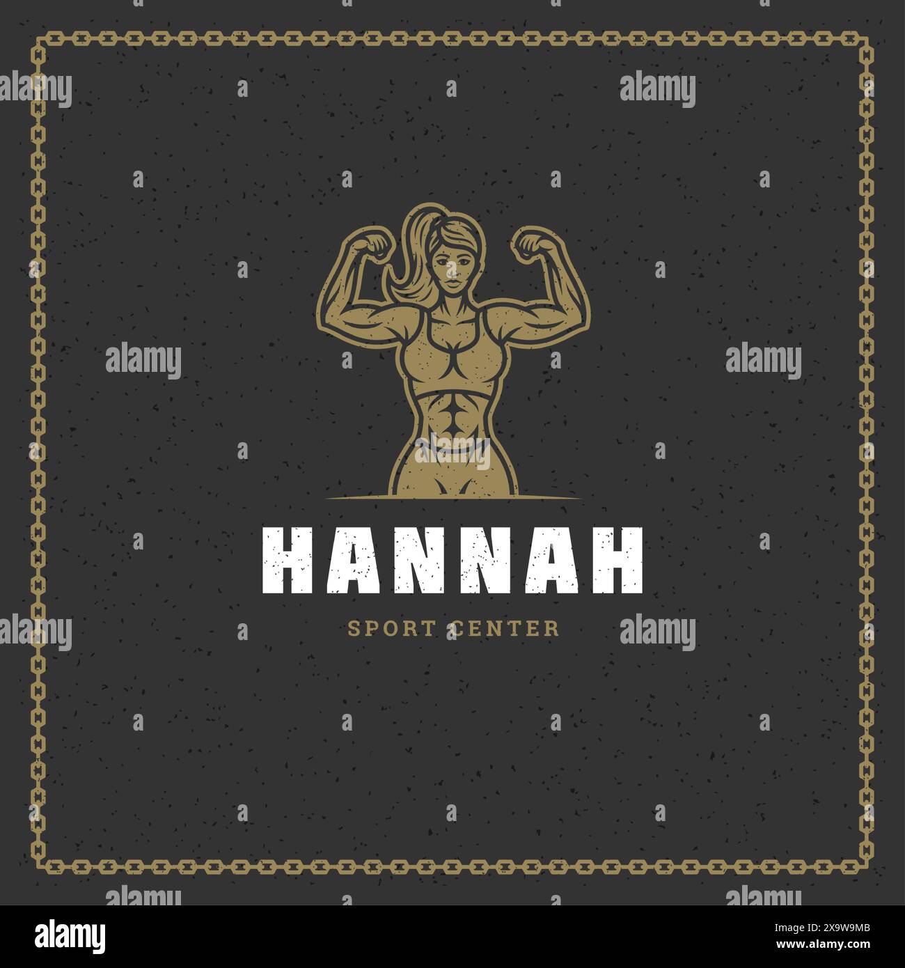 Fitness gym badge or emblem vector illustration. Bodybuilder woman ...