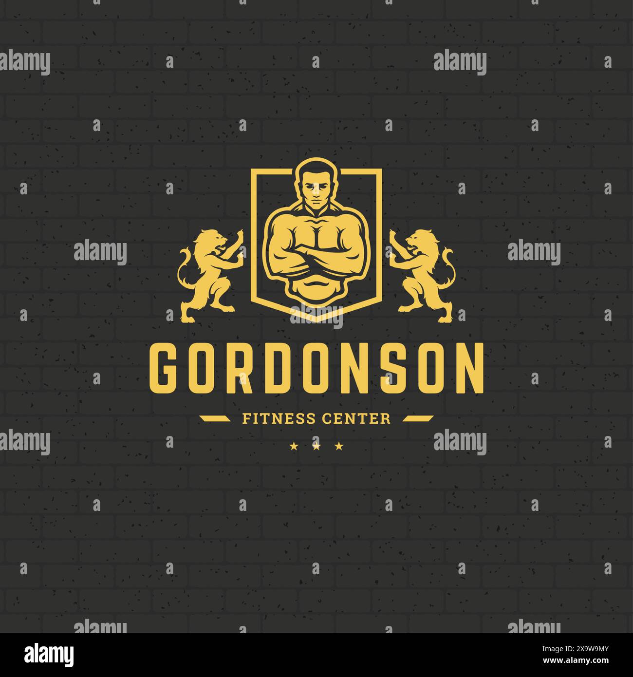 Bodybuilder man logo or badge vector illustration, male bodybuilding ...