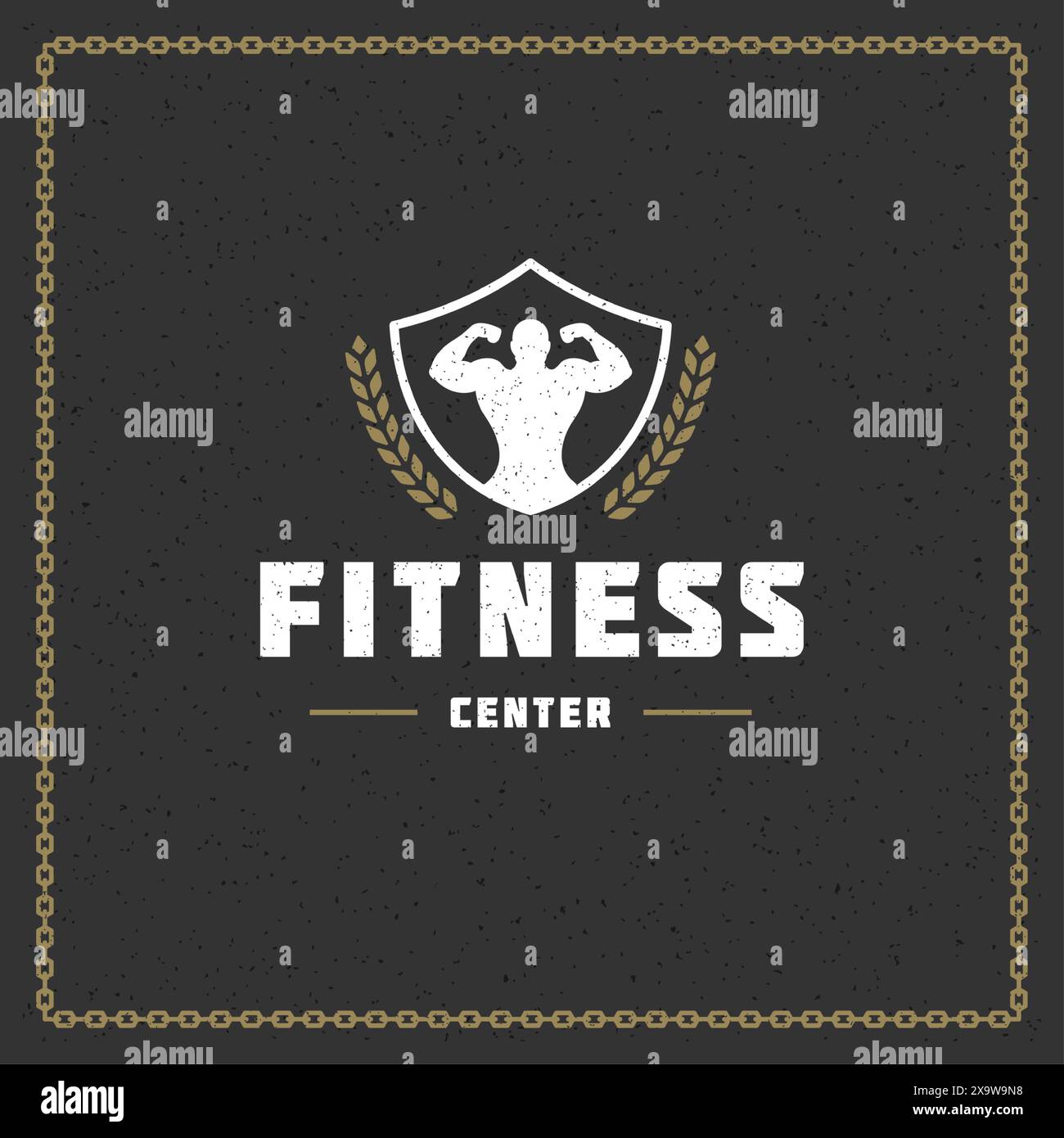 Fitness gym badge or emblem vector illustration. Bodybuilder man ...