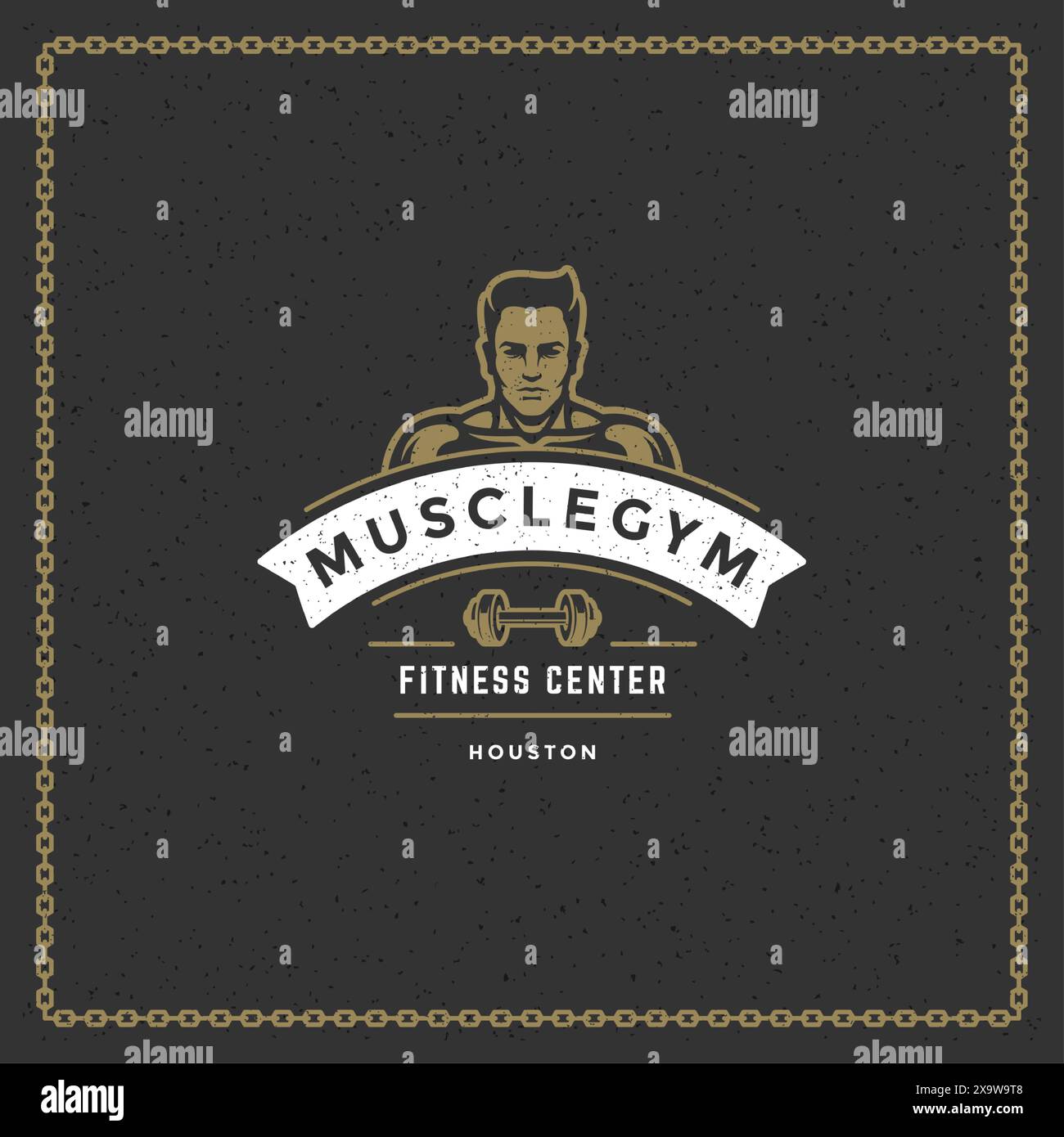 Fitness gym badge or emblem vector illustration. Bodybuilder man head ...