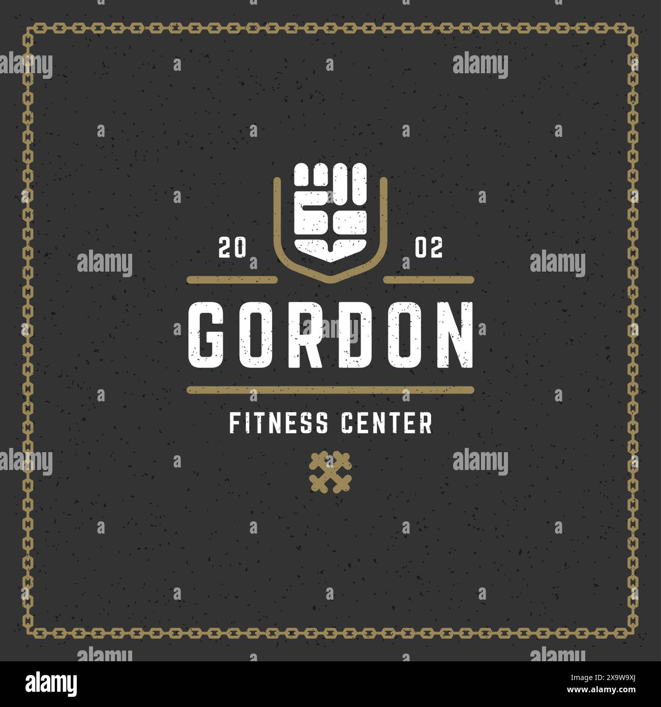 Fitness gym badge or emblem vector illustration. Fist silhouette for t ...