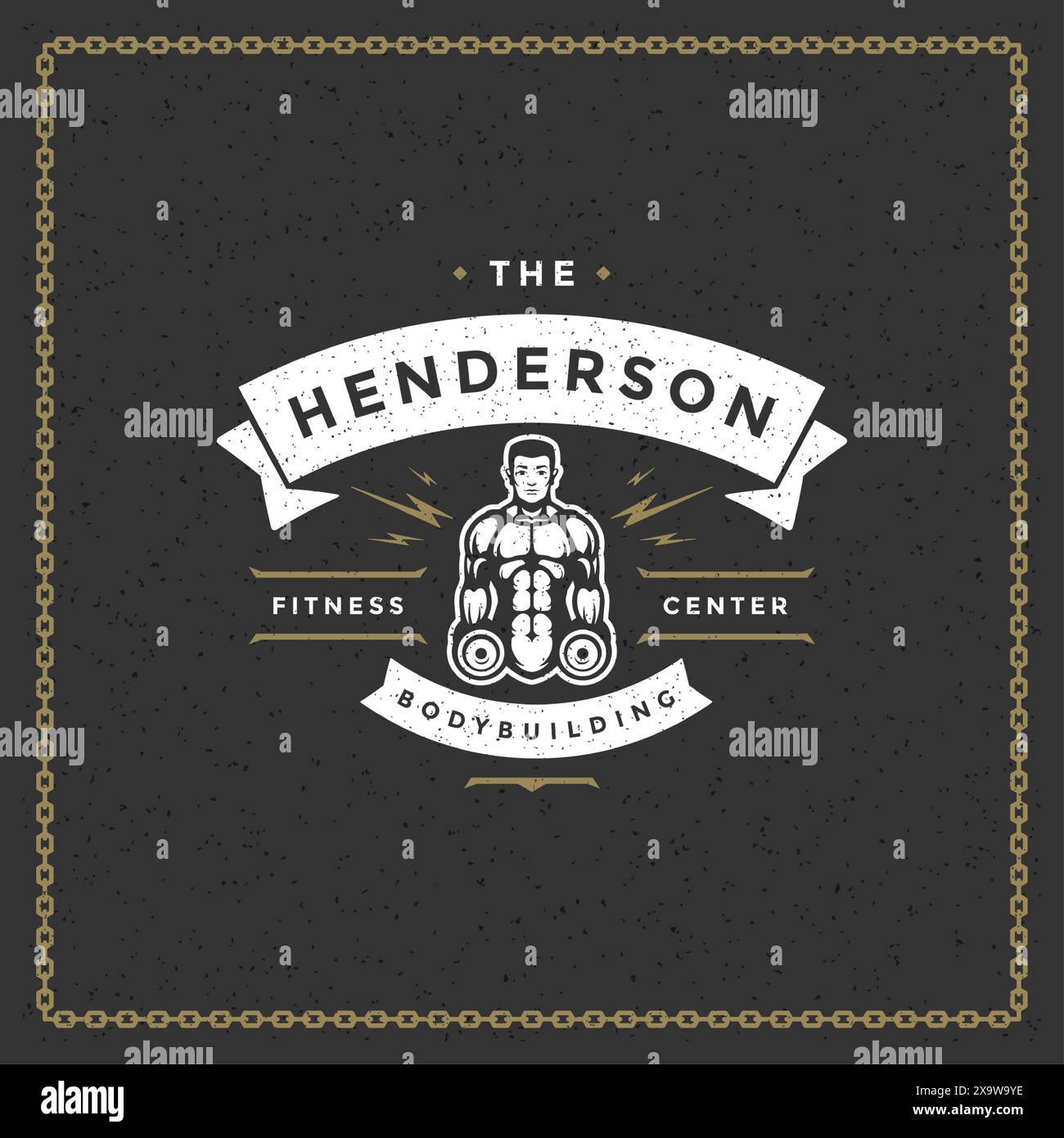 Fitness gym badge or emblem vector illustration. Man bodybuilder lifting dumbbells silhouette ...