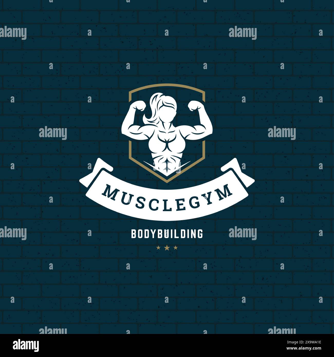 Bodybuilder woman logo or badge vector illustration female bodybuilding ...