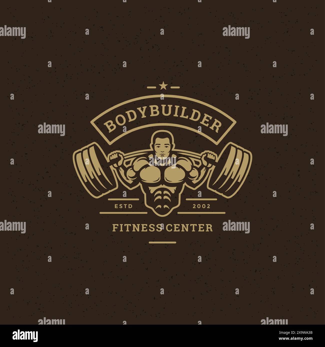 Fitness gym badge or emblem vector illustration bodybuilder man lifting ...
