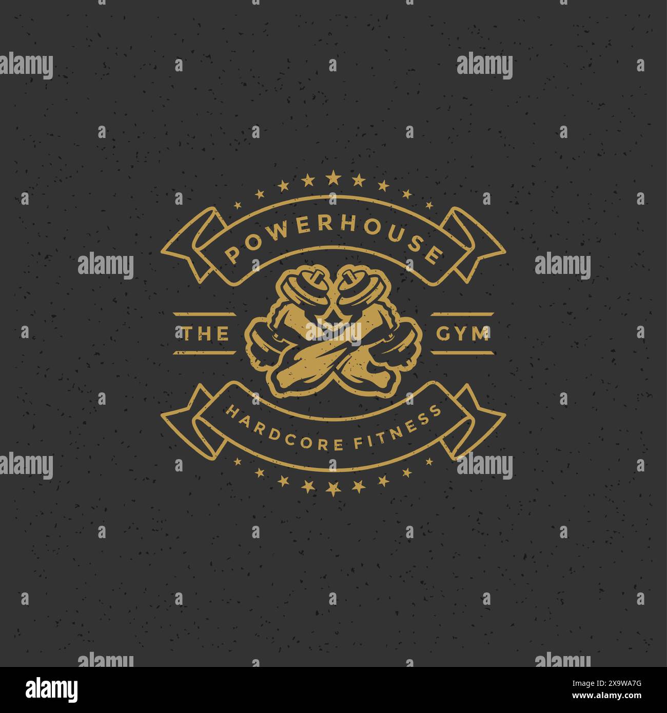 Bodybuilding logo or badge vector illustration male hands holding ...