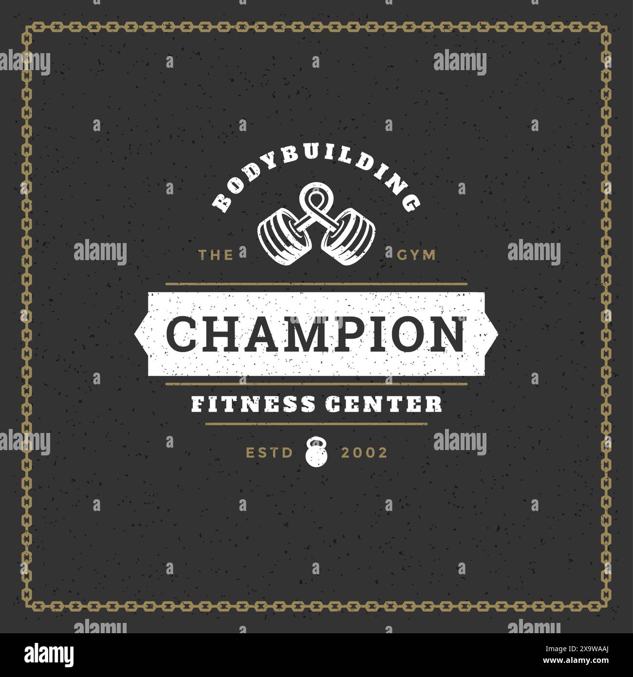 Fitness gym badge or emblem vector illustration. Dumbbell silhouette ...