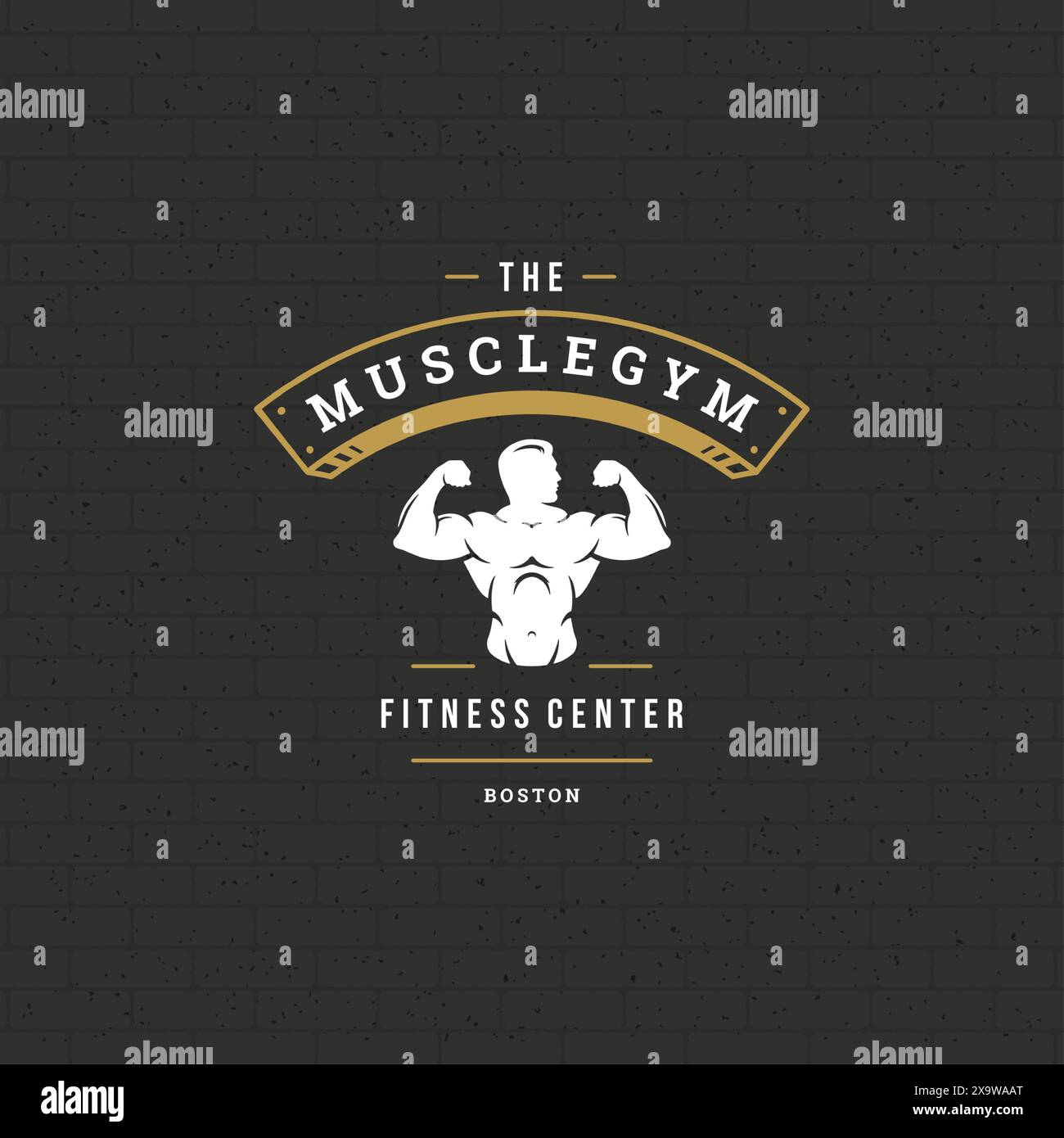 Bodybuilder man logo or badge vector illustration, male bodybuilding ...
