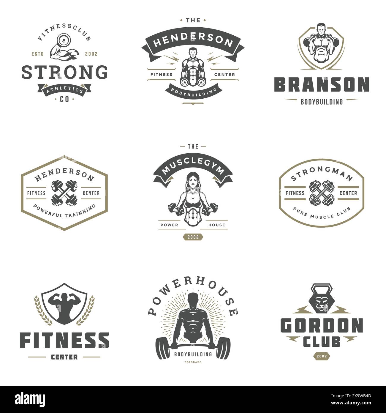 Retro fitness badges gym emblem hi-res stock photography and images - Alamy