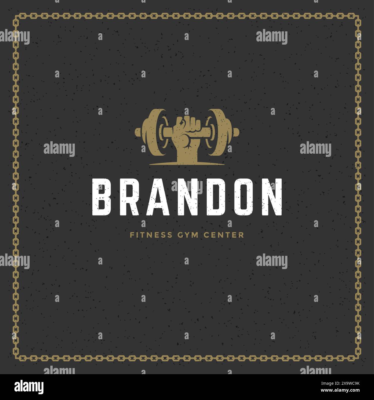 Fitness gym badge or emblem vector illustration. Bodybuilder man hand ...