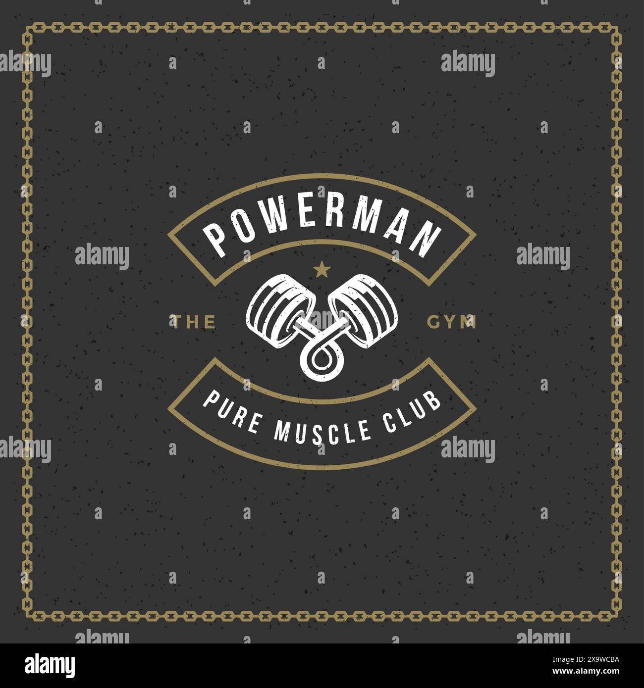 Fitness gym badge or emblem vector illustration. Dumbbell silhouette ...