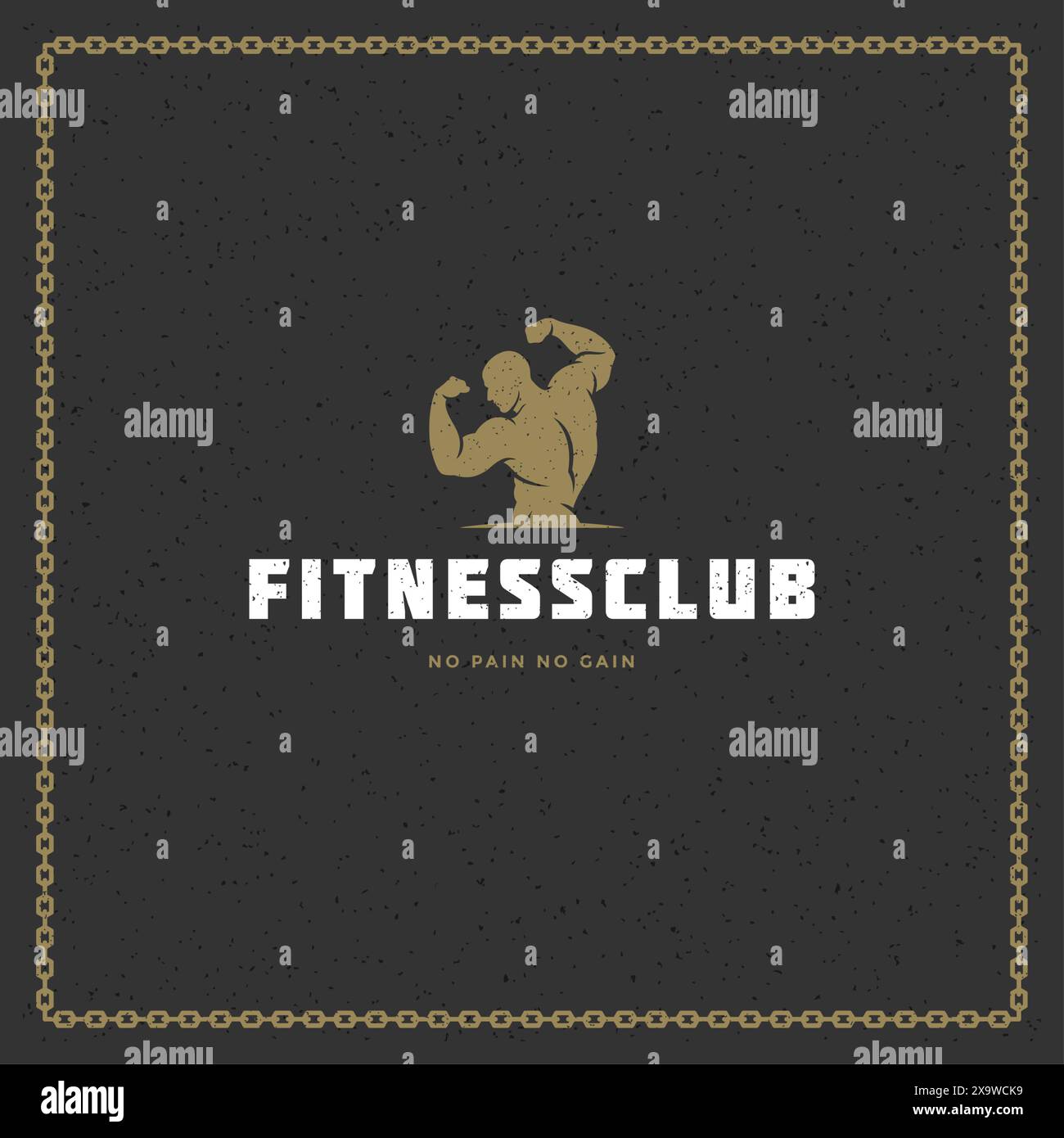 Fitness gym badge or emblem vector illustration. Bodybuilder man silhouette for t-shirt or print ...