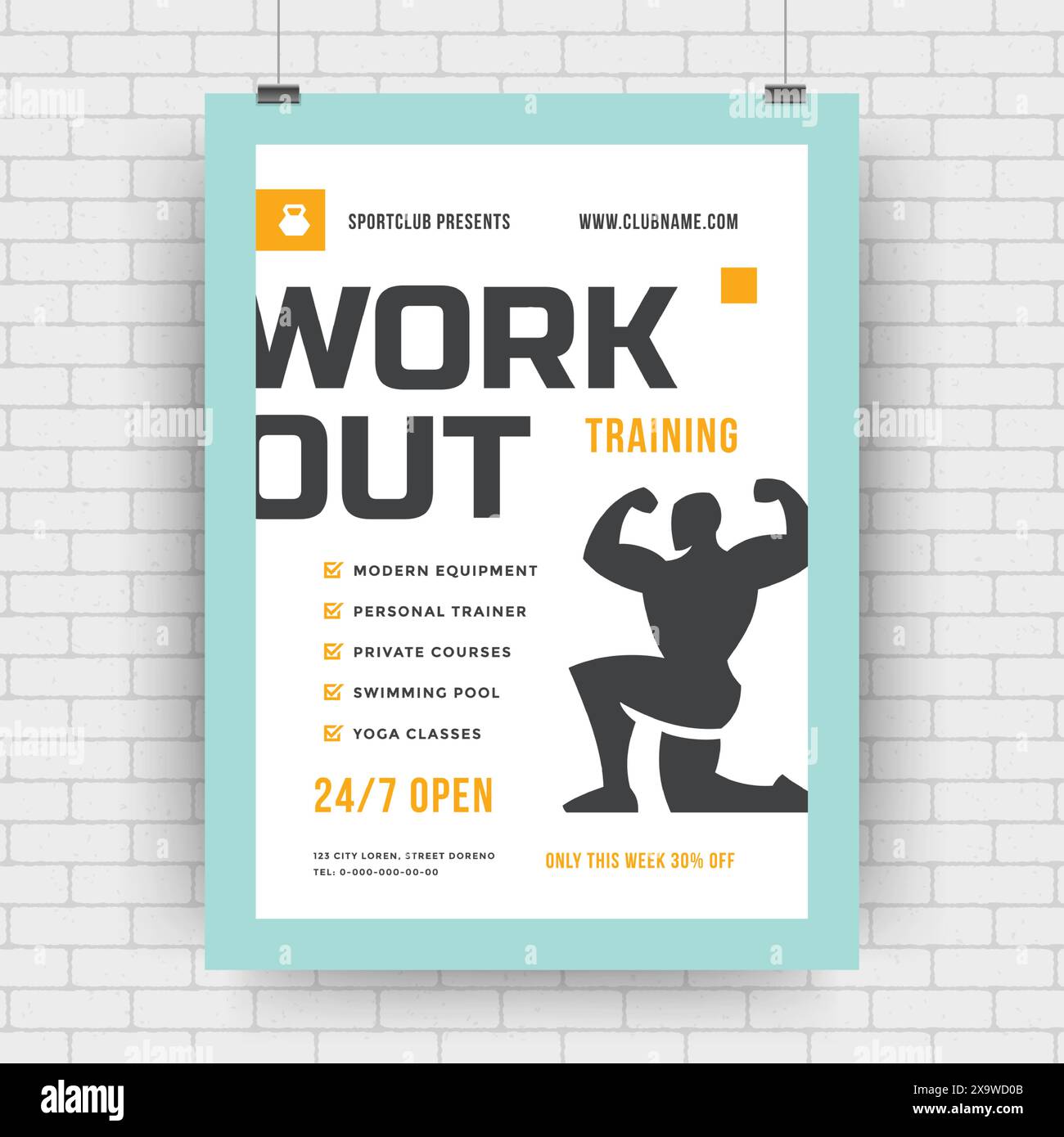Fitness center flyer modern typographic layout, event cover design ...