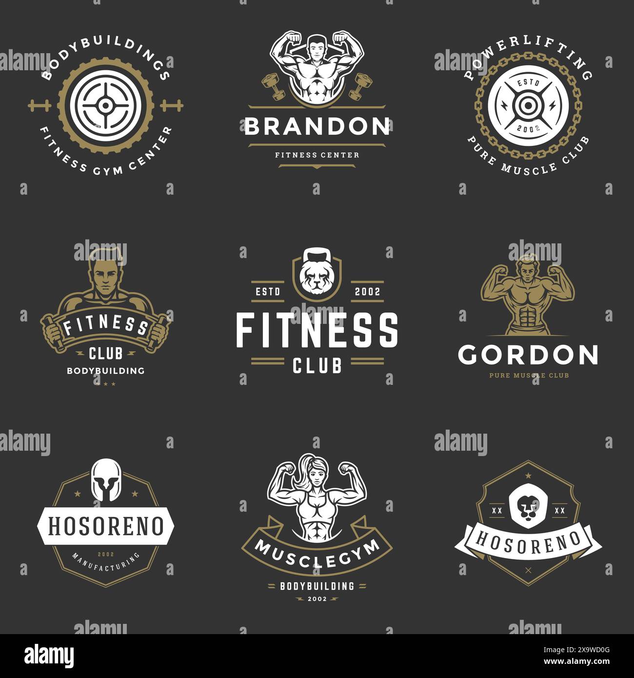 Retro fitness badges gym emblem hi-res stock photography and images - Alamy
