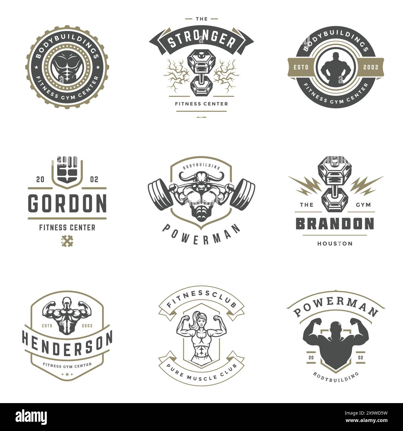Fitness center and sport gym logos and badges design set vector ...
