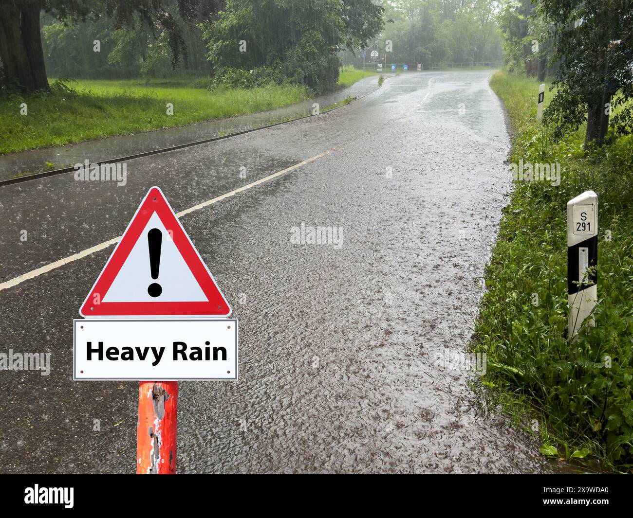 Attention warning sign Heavy Rain on the Street, symbol image Stock ...