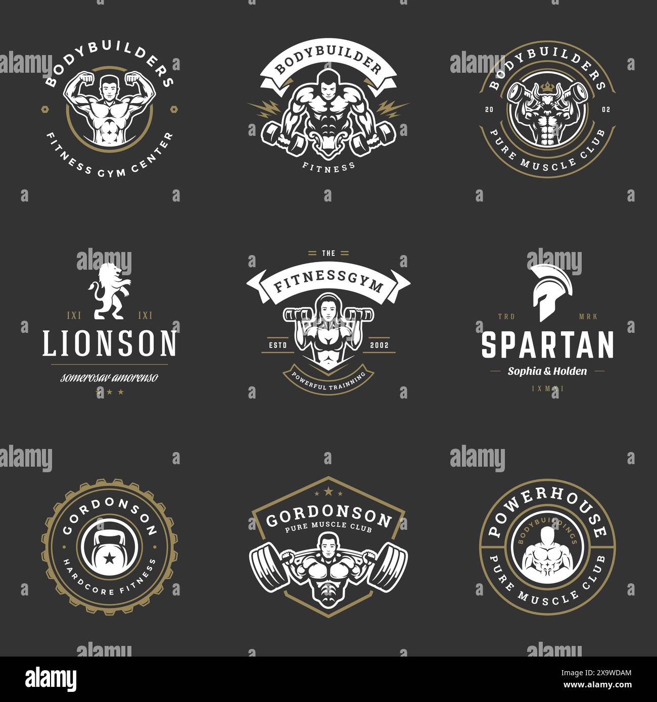 Set fitness center and sport gym logos and badges design vector ...
