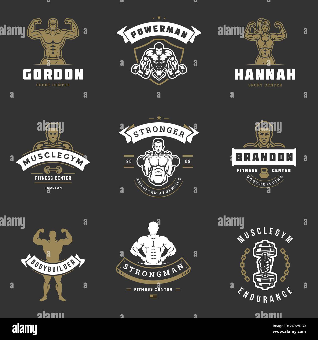 Retro fitness badges gym emblem hi-res stock photography and images - Alamy