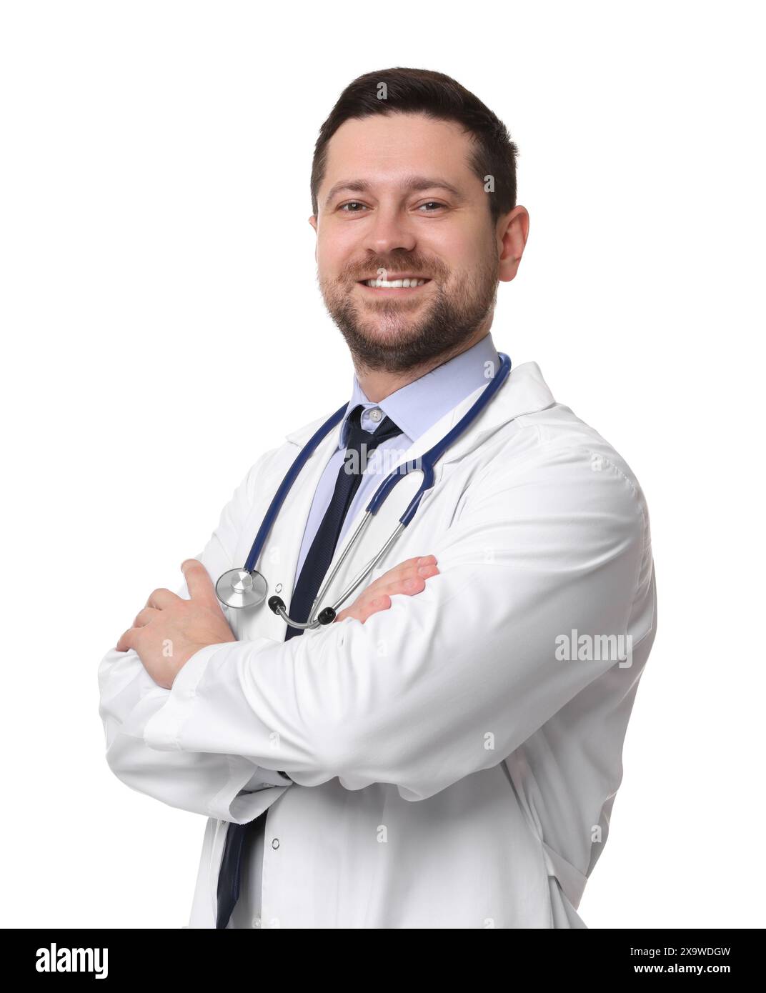 Portrait of smiling doctor isolated on white Stock Photo - Alamy