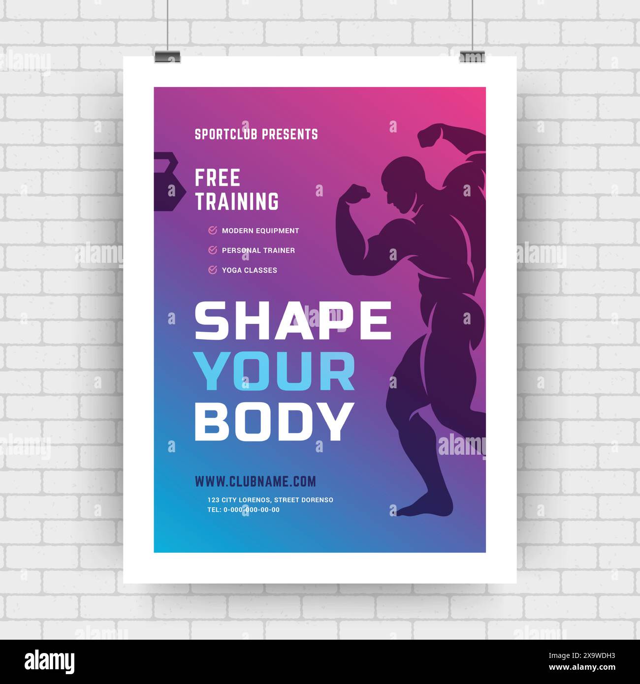 Fitness center flyer modern typographic layout, event cover design ...