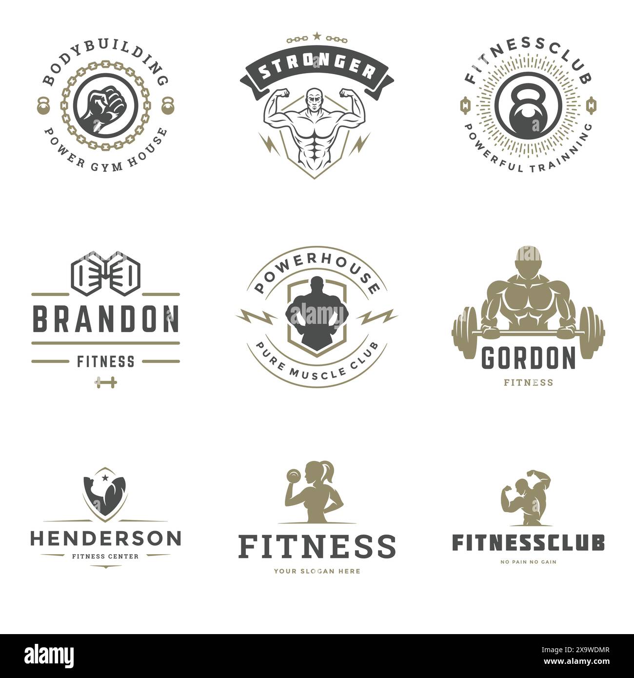 Fitness center and sport gym logos and badges design set vector ...