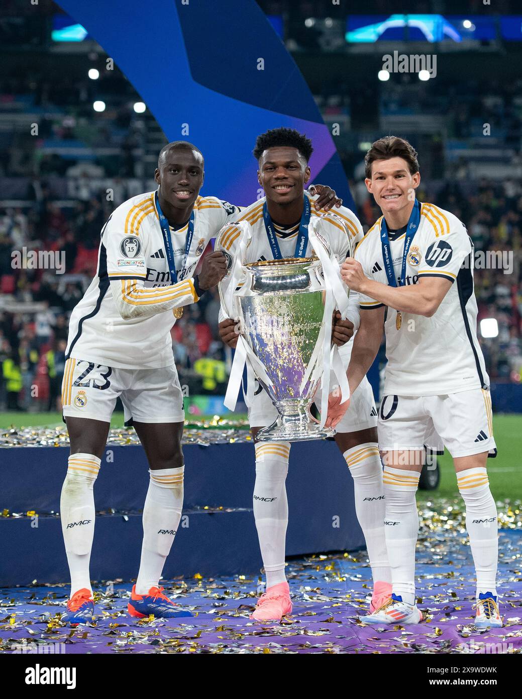 LONDON, ENGLAND - JUNE 1: Ferland Mendy, Aurelien Tchouameni and Fran ...
