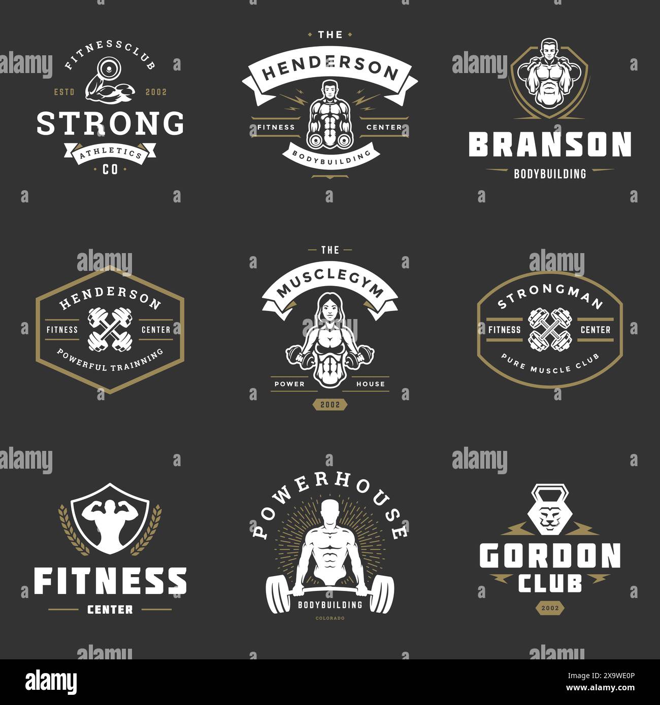 Retro fitness badges gym emblem hi-res stock photography and images - Alamy