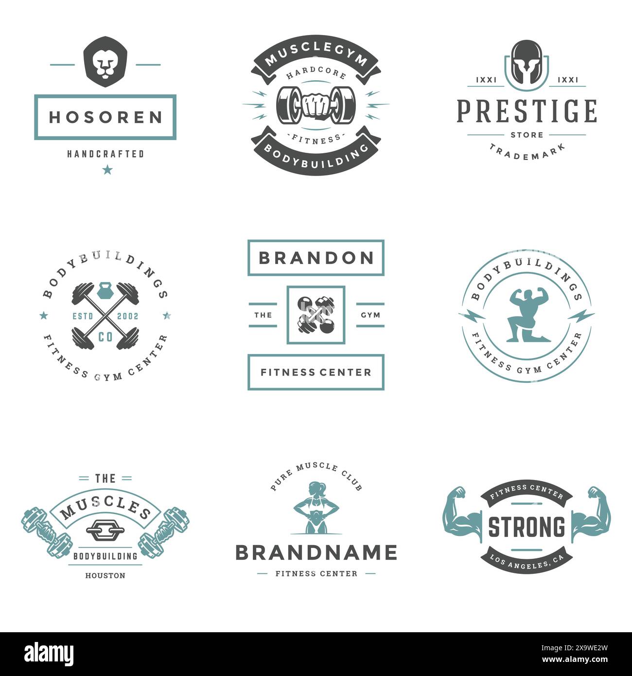 Retro fitness badges gym emblem hi-res stock photography and images - Alamy