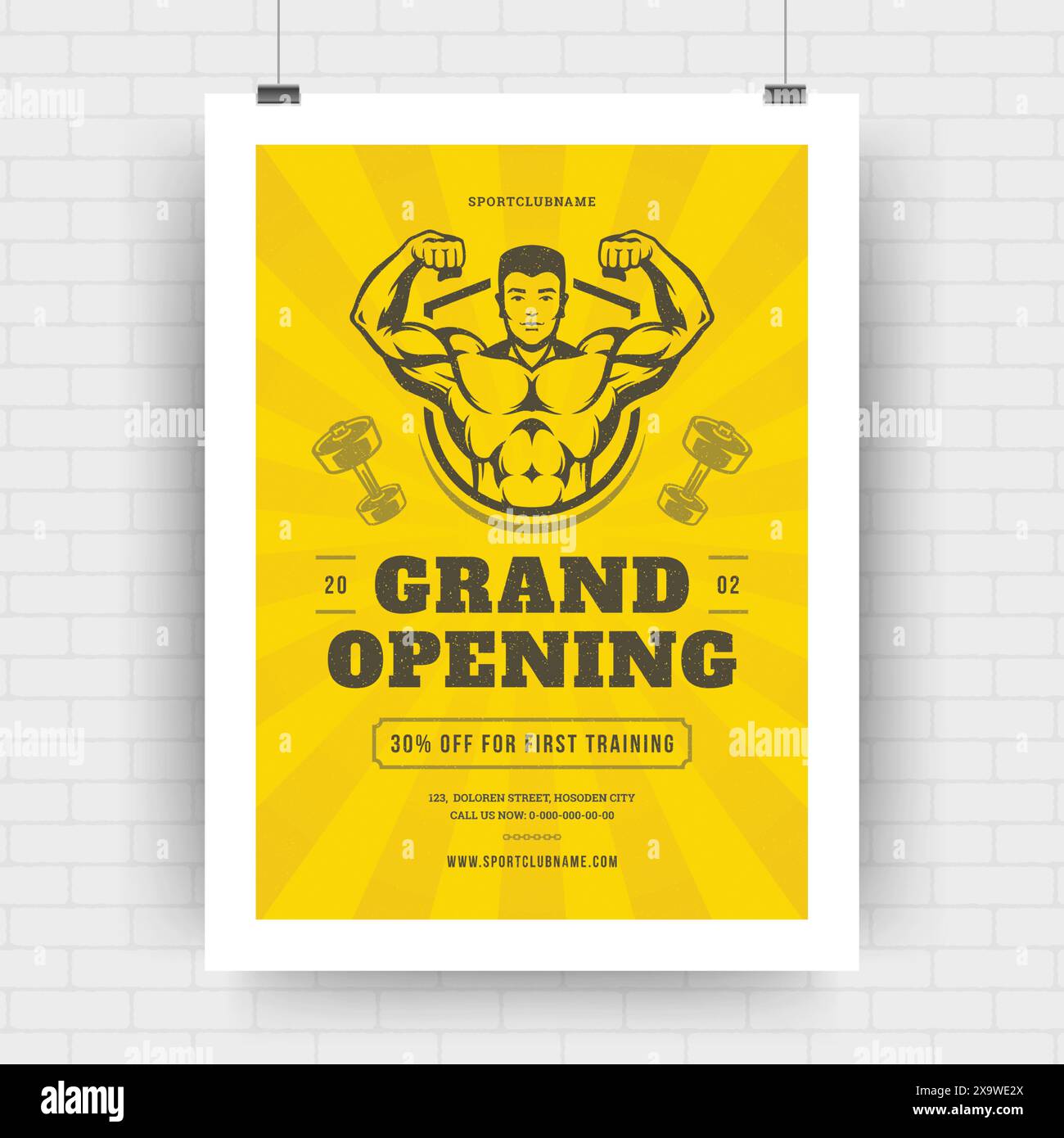 Fitness center flyer retro typographic layout, event cover design ...