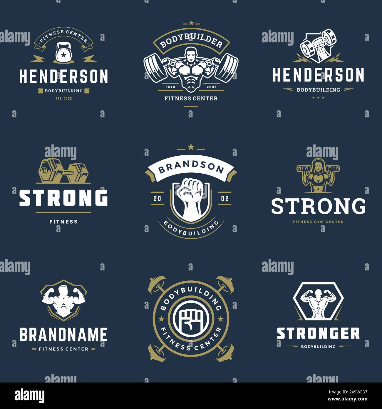 Fitness center and sport gym logos and badges design set vector ...