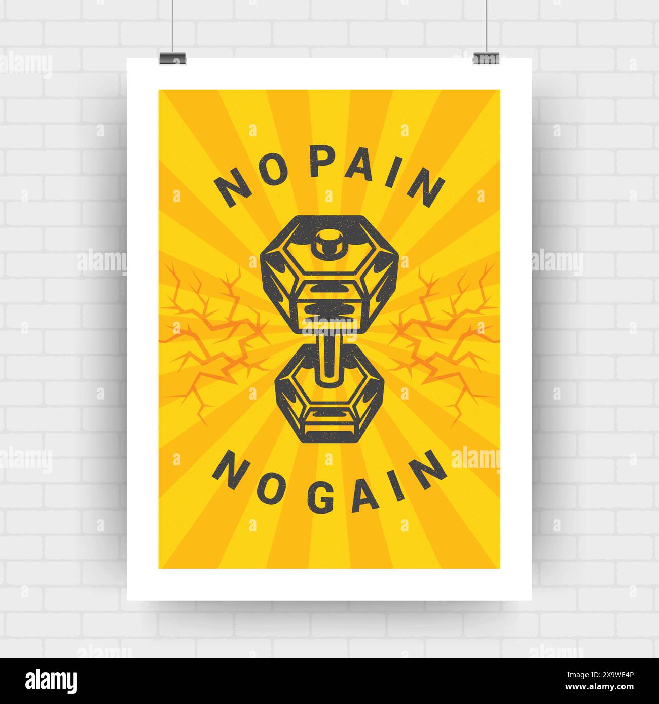 Fitness motivation poster retro typographic quote design template A4 size with dumbbell ...