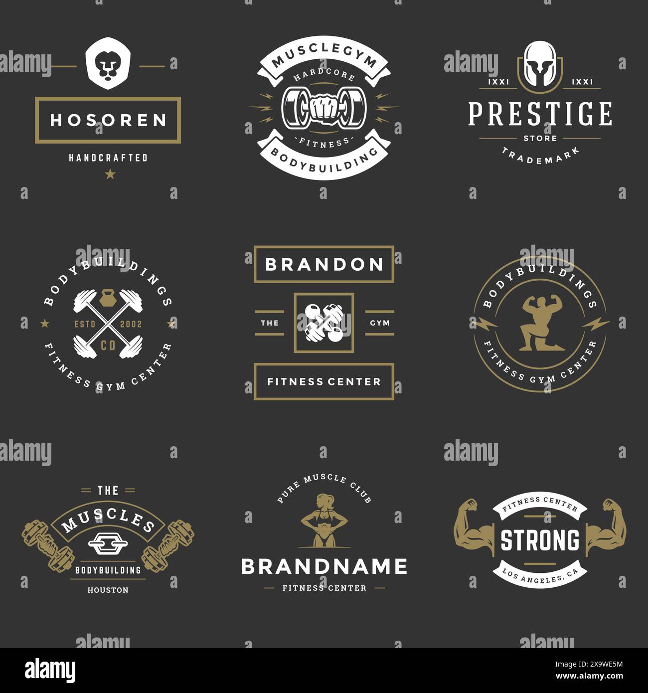 Fitness center and sport gym logos and badges design set vector ...
