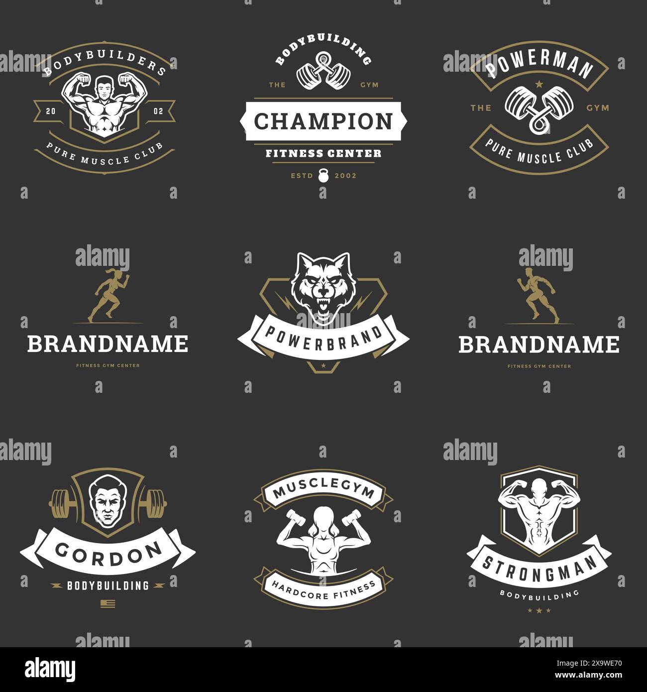 Fitness center and sport gym logos and badges design set vector ...