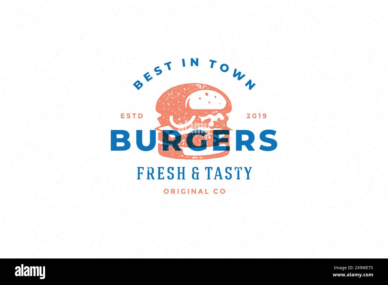 Engraving logo burger silhouette and modern vintage typography hand ...