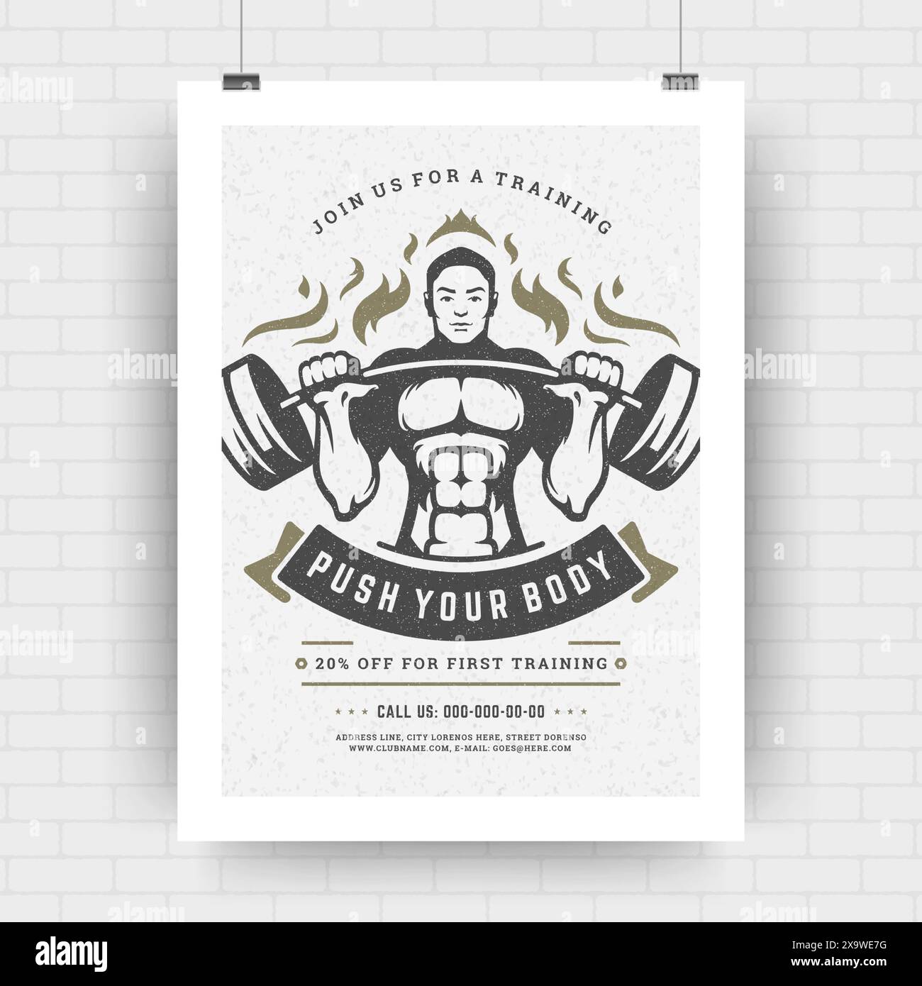 Fitness center flyer retro typographic layout, event cover design ...