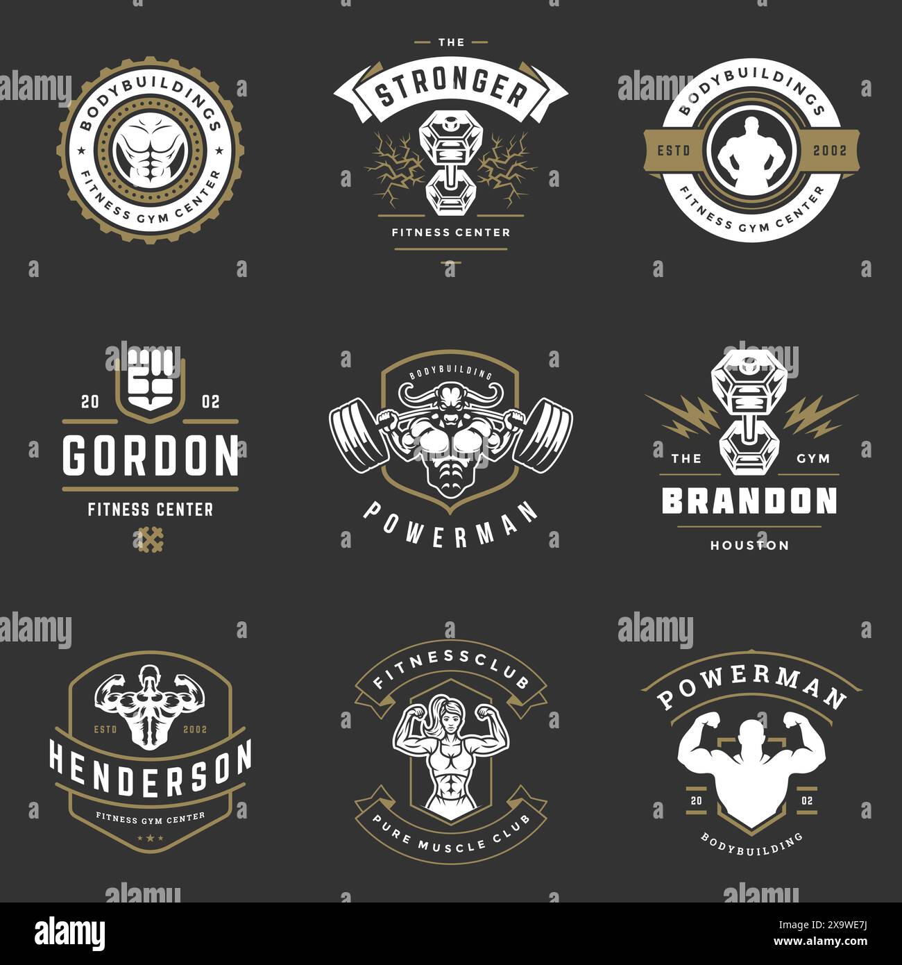 Retro fitness badges gym emblem hi-res stock photography and images - Alamy
