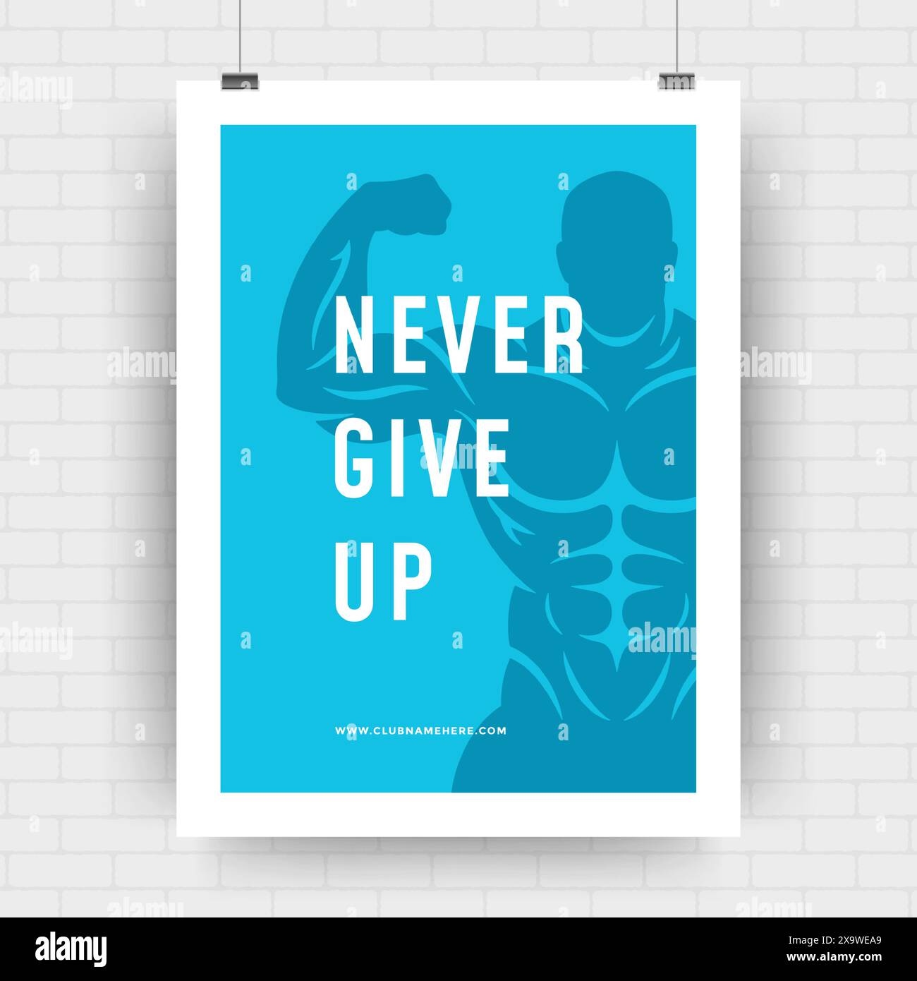 Fitness motivation poster retro typographic quote design template with bodybuilder man ...