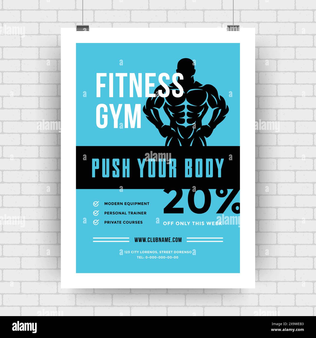 Fitness center flyer modern typographic layout, event poster design ...