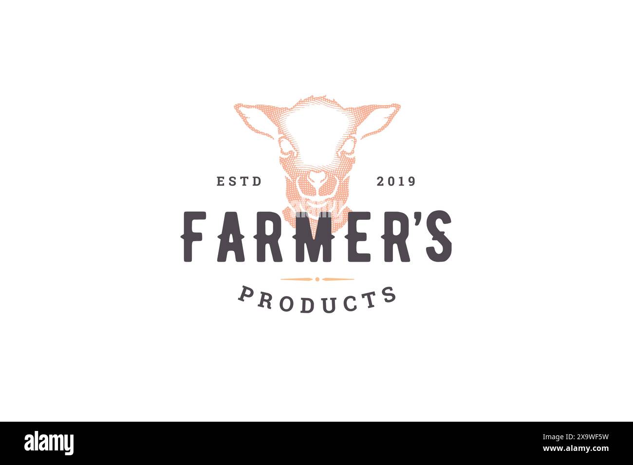 Hand drawn logo lamb head silhouette and modern vintage typography ...