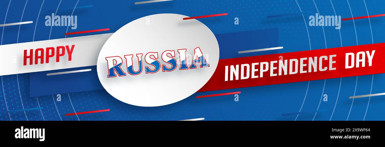 Happy Independence day of Russia card with bleu and red paper cut style ...