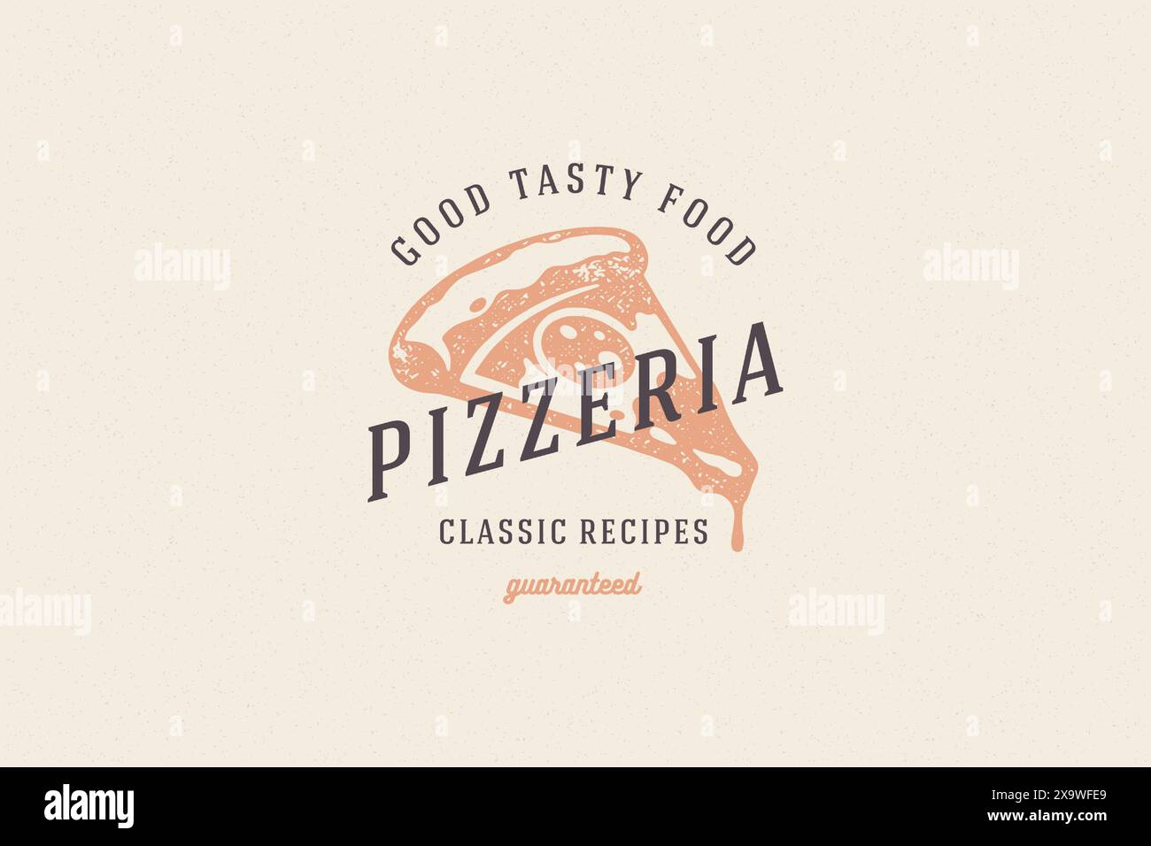 Hand drawn logo pizza slice silhouette and modern vintage typography ...