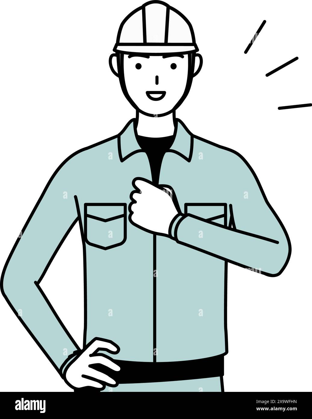 Man in helmet and workwear tapping his chest, Vector Illustration Stock ...