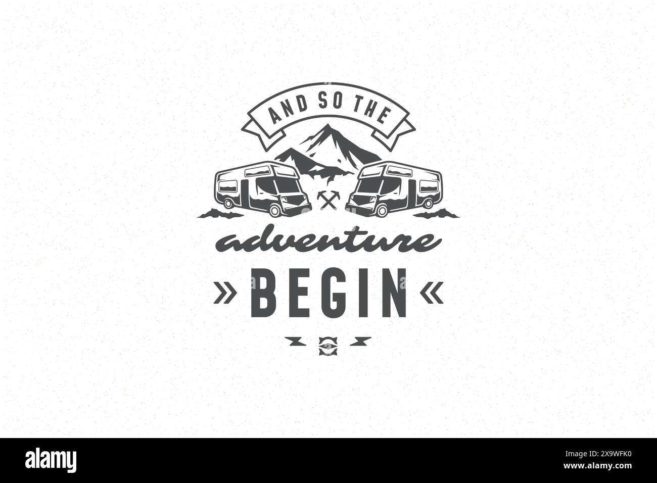 Quote typography with hand drawn camper caravan symbol and mountain for ...