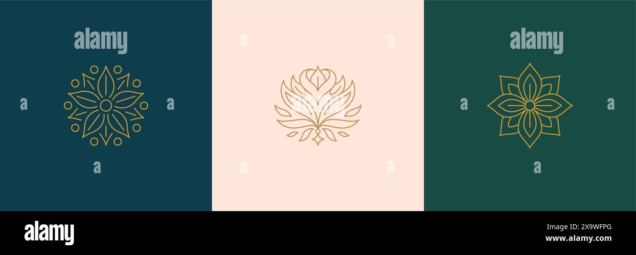 Vector line minimal decoration design elements set - rose flower and ...
