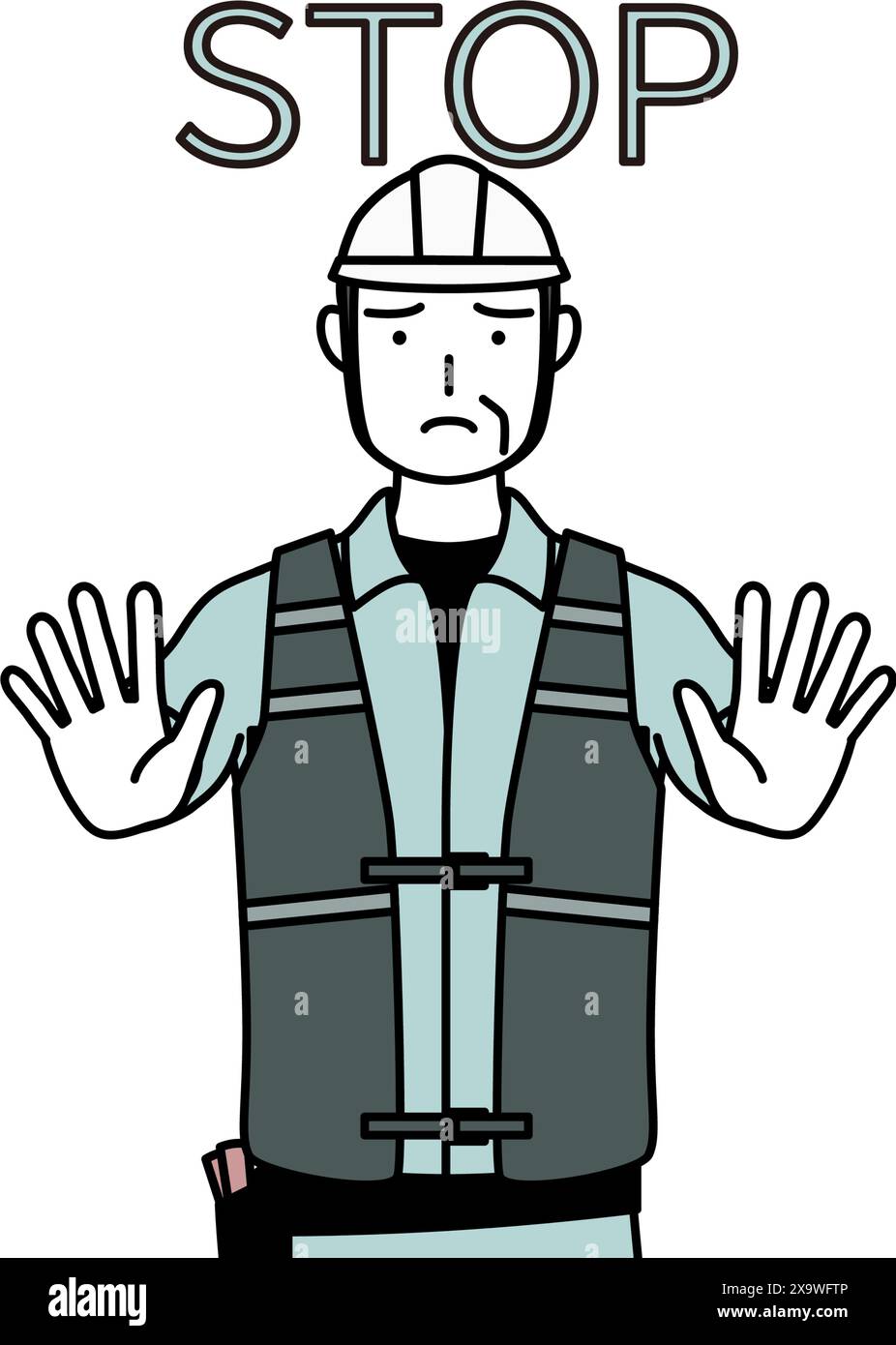 Senior male engineer in helmet and work wear with his hands out in ...