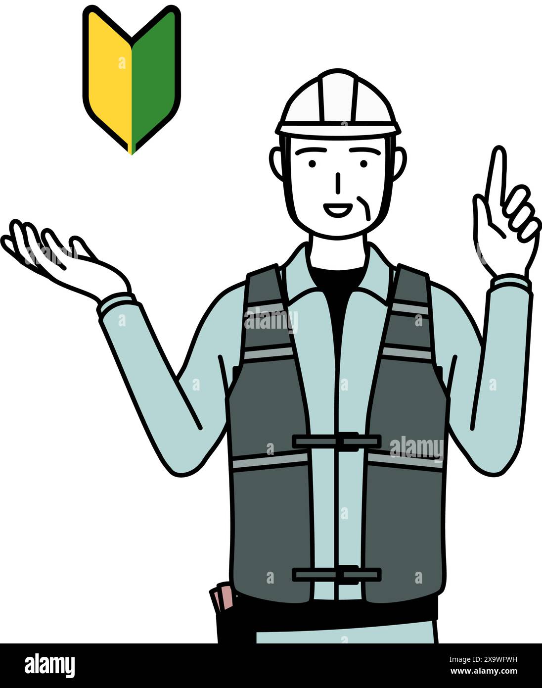 Senior male engineer in helmet and work wear showing the symbol for ...