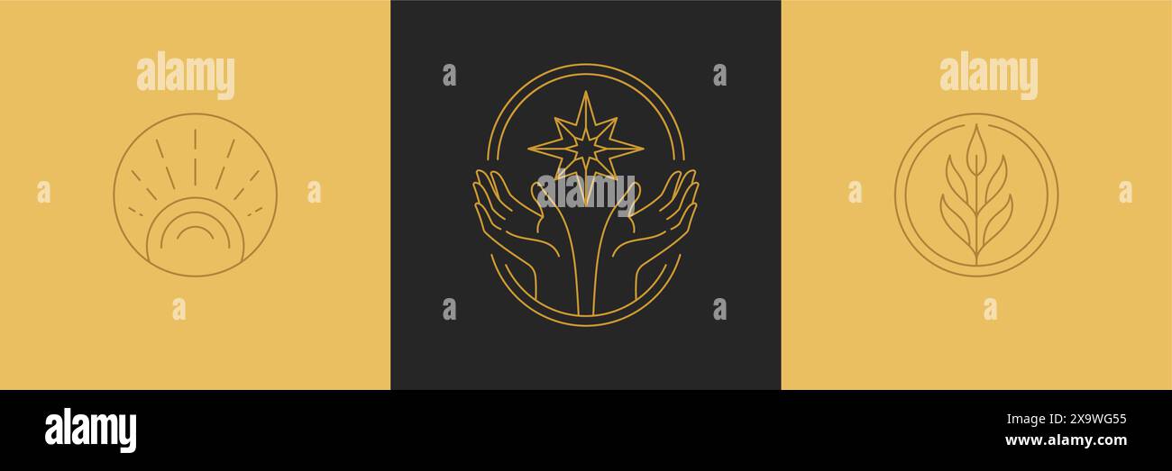 Vector line decoration design elements set - star and gesture hands ...